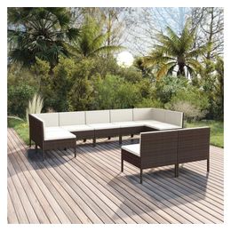 furnicato Garten-Essgruppe 9-tlg. Garten-Lounge-Set mit Auflagen Poly Rattan Braun