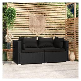 furnicato Garten-Essgruppe 2-Sitzer-Sofa mit Kissen Schwarz Poly Rattan