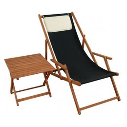 ERST-HOLZ Gartenliege Deckchair schwarz Gartenliege Kissen Sonnenliege Strandstuhl Tisch