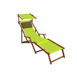 ERST-HOLZ Gartenliege Liegestuhl Strandstuhl mit Sonnendach und Kissen Pistazie Buchenholz