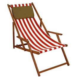 ERST-HOLZ Gartenliege Strandstuhl rot-weiß Gartenstuhl Deckchair Sonnenliege Kissen