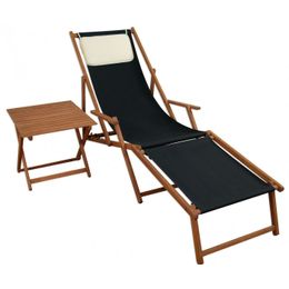 ERST-HOLZ Gartenliege Liegestuhl schwarz Fußablage Tisch Kissen Sonnenliege Gartenliege Holz