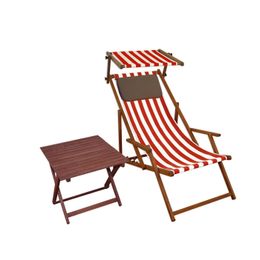 ERST-HOLZ Gartenliege Liegestuhl rot-weiß Gartenstuhl Tisch Sonnendach Kissen Strandstuhl