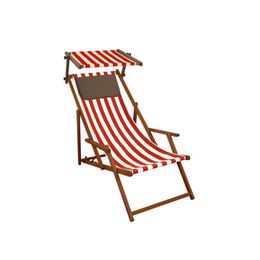 ERST-HOLZ Gartenliege Gartenstuhl rot-weiß Strandstuhl Sonnendach Kissen Deckchair Buche