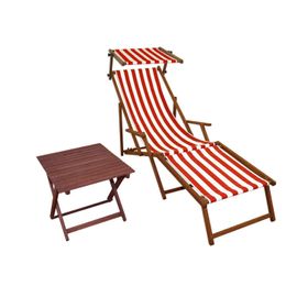 ERST-HOLZ Gartenliege Relaxliege rot-weiß Gartenliege Strandliege Sonnendach Tisch Garten