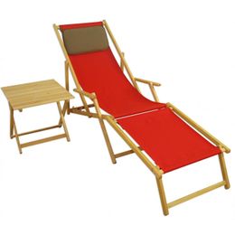 ERST-HOLZ Gartenliege Gartenliege Liegestuhl Tisch Kissen Deckchair Holz Sonnenliege rot