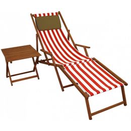 ERST-HOLZ Gartenliege Gartenliege Liegestuhl Tisch Kissen Deckchair Sonnenliege rot-weiß