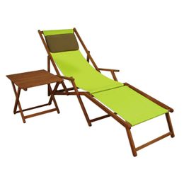 ERST-HOLZ Gartenliege Liegestuhl pistazie Fußablage Tisch Kissen Sonnenliege Massivholz