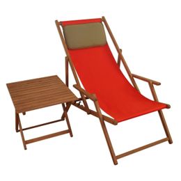 ERST-HOLZ Gartenliege Liegestuhl Gartenliege rot Kissen Deckchair Sonnenliege Sonnenstuhl