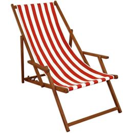 ERST-HOLZ Gartenliege Deckchair rot-weiß Strandstuhl Gartenstuhl Sonnenliege klappbar