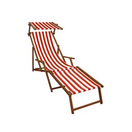 ERST-HOLZ Gartenliege Gartenliege rot-weiß Strandliege Relaxliege Fußablage Sonnendach