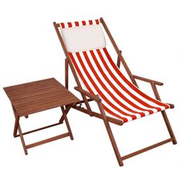 ERST-HOLZ Gartenliege Gartenliege rot-weiß Liegestuhl Tisch Kissen Sonnenliege Deckchair