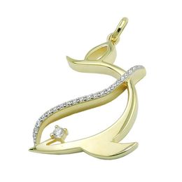 Schmuck Krone Perlenanhänger Anhänger 25x20mm stilisierter Delfin mit Zirkonias 9Kt 375 Gold