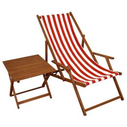 ERST-HOLZ Gartenliege Liegestuhl rot-weiß Gartenstuhl Tisch Deckchair Strandstuhl klappbar