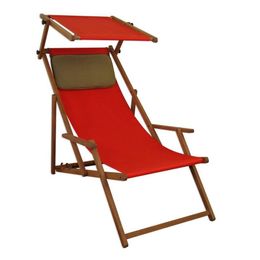 ERST-HOLZ Gartenliege Liegestuhl rot Gartenliege Strandliege Deckchair Sonnendach Kissen