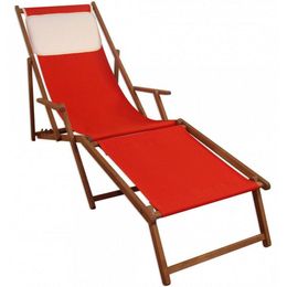 ERST-HOLZ Gartenliege Liegestuhl Gartenliege rot Fußablage u Kissen Sonnenliege klappbar