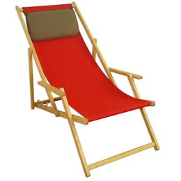 ERST-HOLZ Gartenliege Deckchair rot Strandstuhl Sonnenliege Gartenliege Relaxliege Kissen