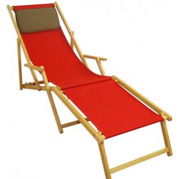 ERST-HOLZ Gartenliege Liegestuhl rot Fußablage Kissen Deckchair klappbar Sonnenliege Holz