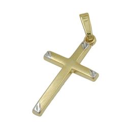 Schmuck Krone Perlenanhänger Anhänger 22x13mm Kreuz bicolor matt 9Kt 375 Gold