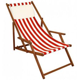 ERST-HOLZ Gartenliege Strandstuhl rot-weiß Gartenstuhl Deckchair Sonnenliege Kissen