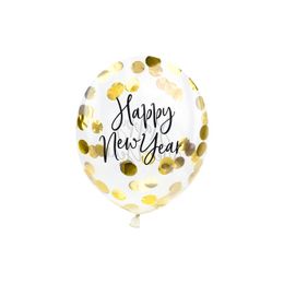 partydeco Luftballon, Luftballons Happy New Year 27cm transparent mit gold Konfetti 3er Set