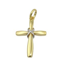 Schmuck Krone Perlenanhänger Anhänger 20x14mm Kreuz bicolor glänzend 9Kt 375 Gold