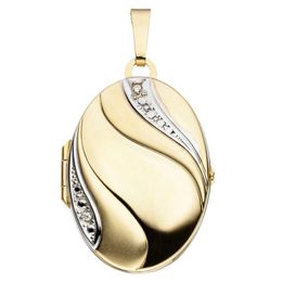 Schmuck Krone Kettenanhänger Medaillon Anhänger Amulett 333 Gold Gelbgold oval mit Zirkonia weiß Damen