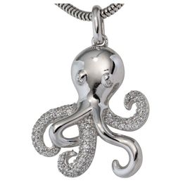 Schmuck Krone Kettenanhänger Anhänger Krake Octopus mit Zirkonia weiß 925 Silber Sterlingsilber Kinder