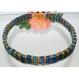 traumschmuck Collier 095zz Würfelkette Halskette Würfel Glas Hämatit gold blau dunkelblau (Geschenk