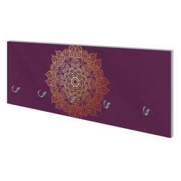 Wallario Wandgarderobe goldenes Mandala auf violettem Hintergrund (1-teilig