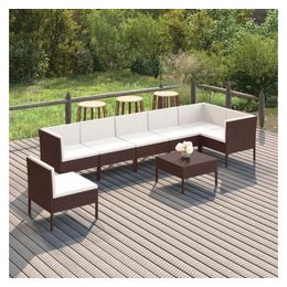 furnicato Garten-Essgruppe 8-tlg. Garten-Lounge-Set mit Auflagen Poly Rattan Braun