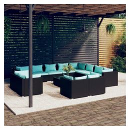 furnicato Garten-Essgruppe 13-tlg. Garten-Lounge-Set mit Kissen Schwarz Poly Rattan