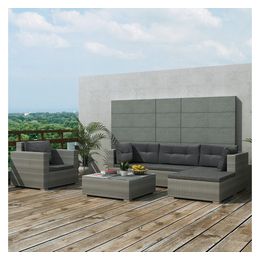 furnicato Garten-Essgruppe 6-tlg. Garten-Lounge-Set mit Auflagen Poly Rattan Grau