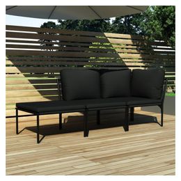 furnicato Garten-Essgruppe 3-tlg. Garten-Lounge-Set mit Auflagen Schwarz PVC