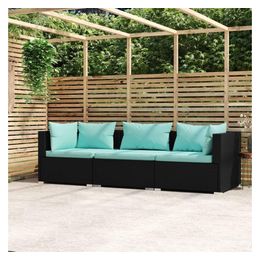 furnicato Garten-Essgruppe 3-Sitzer-Sofa mit Auflagen Schwarz Poly Rattan