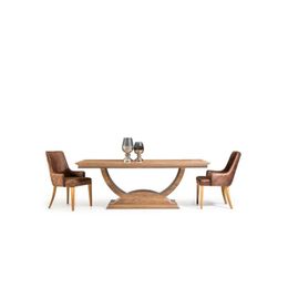 JVmoebel Esszimmer-Set Tisch Esstisch Brauner Holz Säulentisch Essgruppe mit 4 Stühlen Set
