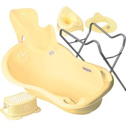Tega-Baby Babybadewanne 5 Teile SET – DUCK Gelb + Ständer Grau -- Badeset Baby Wanne 86 cm
