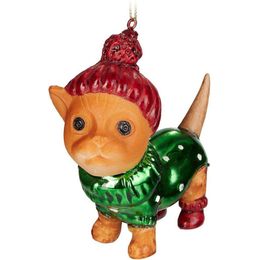 BRUBAKER Christbaumschmuck Katze Hellbraun mit Pudelmütze & Weihnachtspulli (1-tlg)