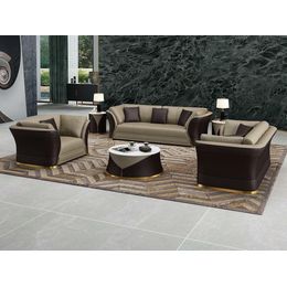 JVmoebel Wohnzimmer-Set Sofa Couch Polster Garnitur 6tlg. Leder Garnituren Couchtisch Tisch