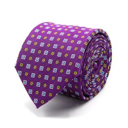 BGENTS Krawatte Seiden-Jacquard Krawatte mit Quadraten und Blüten aus Italien Breit (8cm)