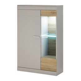 Lomadox Vitrine SINAIA-61 grau matt mit Zinn Eiche Nb. 90/139/35 cm