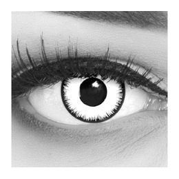 MeralenS Monatslinsen Weiß-schwarze Vampir-Kontaktlinsen: Top für Halloween + Gratisbehälter