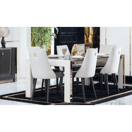 JVmoebel Esszimmer-Set Design Luxus Tische Esszimmer Italienische Tisch Lehnstuhl 6x Stühle