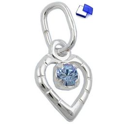unbespielt Kettenanhänger Anhänger Herz mit Glasstein hellblau 925 Silber 8 x 6 mm inkl. kleiner Schmuckbox