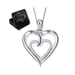 Limana Silberkette Damen Herzkette 925 Sterling Silber Kette mit Herz Anhänger Liebe (inkl. Gravur Herz Geschenkdose)