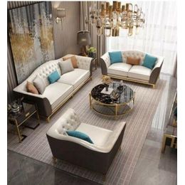 JVmoebel Wohnzimmer-Set, Edelstahl Couch Polster Leder Sofa 3+1+1 Sitzer Couchen Garnitur Set