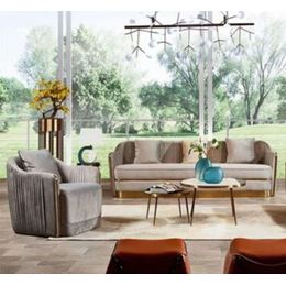JVmoebel Wohnzimmer-Set, Designer Edel Stahl Textil Stoff Sofa Polster Couch Garnitur 3+1