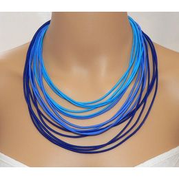 traumschmuck Collier 393a Halskette Statement Textil mehrreihig blau hellblau türkis (Geschenk