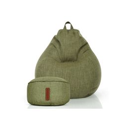 Green Bean Sitzsack Home-Linen (2er Set Indoor Sitzsack (80 x 90 x 50 cm) + Sitzpouf (25 x 45 cm) mit EPS-Perlen Füllung -