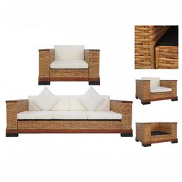 vidaXL Sofa 2-tlg Sofagarnitur mit Auflagen Braun Natur Rattan Couch-Garnitur